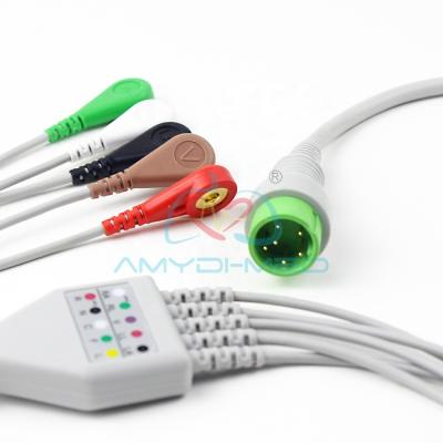 China Hwatime Medical ECG Cable 5-Lead 6-Pin 3.3m with TPU Jacket - ISO13485 Certified for Adult/Pediatric Use for sale