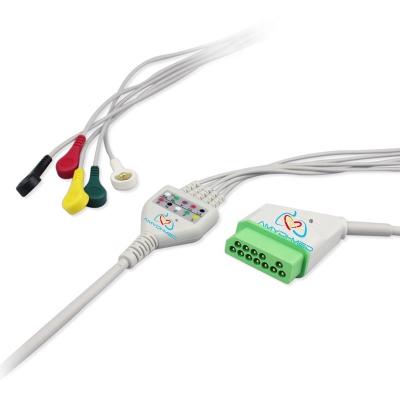 China 5-Lead ECG Cable for GE Edan Nihon Kohden - 2.4m TPU Medical Cable with 1 Year Warranty for sale