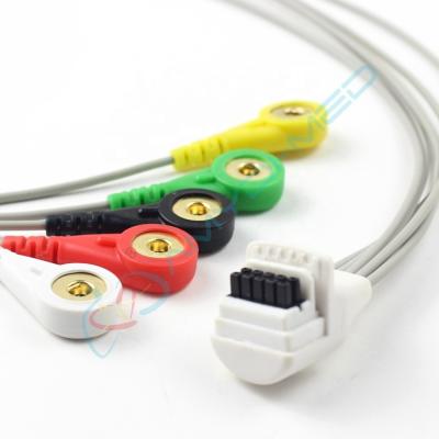 China Mortara H5 ECG Holter Cable - 5 Lead 10 Pin Snap Connector, 0.9m Length, CE & ISO13485 Certified for sale