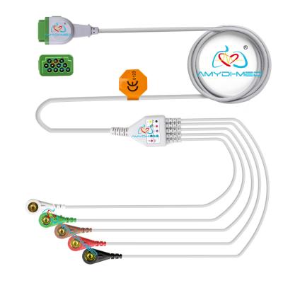 China 11Pin GE ECG Cable for V100 Solar 8000 Dash1000 TPU 2.4M Cable 0.9m Leads for sale