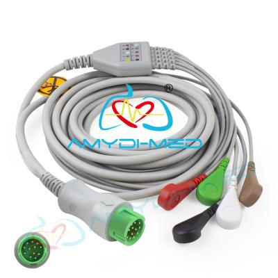 China 12 Pin Mindray T5 T8 5 Lead ECG Cable with Clip Lead Wire 2.4m TPU for sale