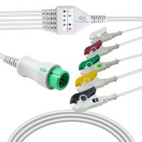 China 12 Pin Mindray T5 T8 5 Lead ECG Cable with Clip Lead Wire 2.4m TPU for sale
