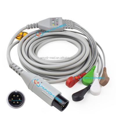 China Medical ECG EKG Cable 6 Pin Compatible with Mindray Edan Bolight GE 3 Leads 5 Leads 2.4M TPU for sale