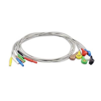 China MEIGAOYI Compatible ECG Cable Din Type 1.35-1.6mm 7 Lead Snap Holter Recorder Lead Wires 0.9M for sale