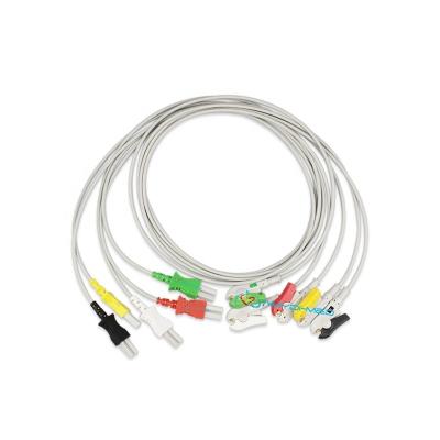 China 5-Lead ECG Cable for Spacelabs Patient Monitor - 2.4m TPU Cable with Snap Clip Termination for sale