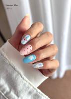 China Cute Sweet Style Gel Nail Stickers Blue Pink Striped Daisy Cherry Design Self-Adhesive Nail Wraps for Summer Party Daily Wear for sale