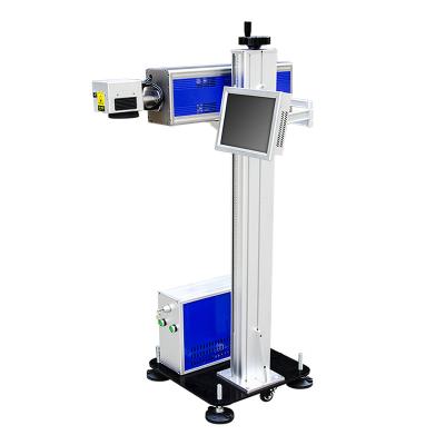 China Industrial CO2 Flying Laser Marking Machine 30W 60W for Plastic Bottles Glass Production Line for sale