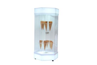 China 8-Hole Rotating Chocolate Wafer Cone Display Case 350x350x710mm with LED Lighting and Custom Branding for sale