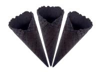 China 26° Pure Black Waffle Ice Cream Cones - 145-150mm Length, 60-65mm Diameter Conical Shape for Commercial Use for sale