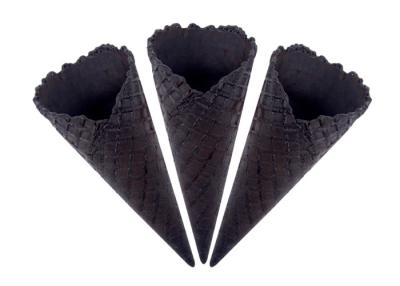 China 26° Pure Black Waffle Ice Cream Cones - 145-150mm Length, 60-65mm Diameter Conical Shape for Commercial Use for sale