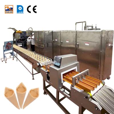China Stainless Steel Rolled Sugar Cone Machine with 33 Baking Plates and 5m Production Line - 60 to 6000 pcs/hour Capacity for sale