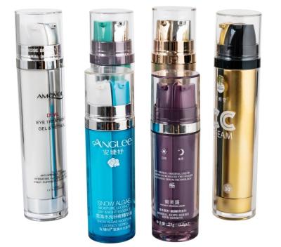 China 25ml 50ml Color Cosmetic Airless Bottle AS Double Inner Bottle Luxury Emulsion Pump for sale