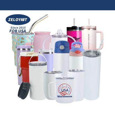 China USA Warehouse FREE Shipping Stainless Steel Sublimation Tumbler with Handle and Lid for Business Gifts Colored Mugs for sale