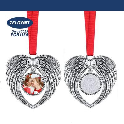 China Sublimation Christmas Blanks Xmas Tree Metal Pendant Ornament Heart Shape Sublimation Hanging Pendant Christmas Decor Ornament for sale