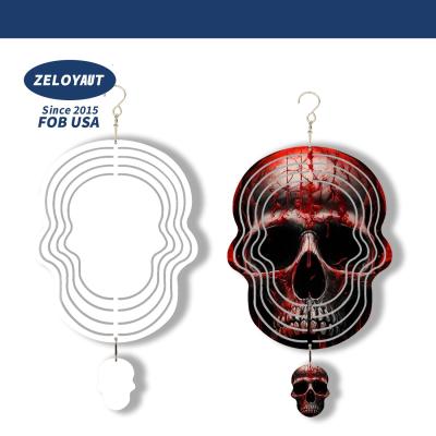 China Sublimation Wind Spinner Blanks Skull Decor Custom Aluminum Sheet Blank Heat Transfer Halloween Decoration Metallic Wind Spinner for sale