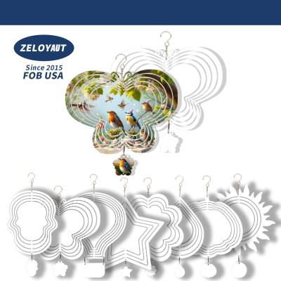 China ZELOYAUT Wholesale Sublimation Blank Aluminium Sublimation butterfly Wind Spinners 3/8/10 Inch Metal Crafts Outdoor Ornaments for sale