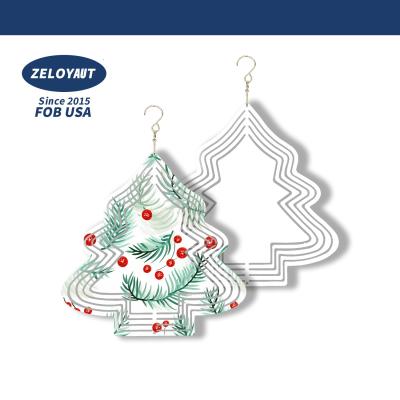 China Sublimation Christmas Tree Shape Wind Spinners Double Sides Printing Sublimation Metal Blanks Wind Spinners for Garden Decor for sale