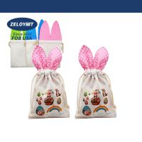 China Premium Sublimation Blank Flax Easter Drawstring Bag with Bunny Ear Linen Rabbit Ear Tote Bag Blank Printed logo Sublimation Bag for sale