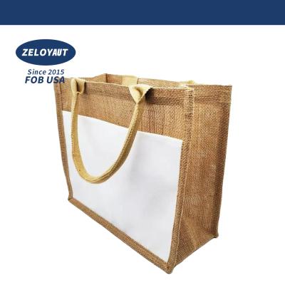 China ZELOYAUT Wholesale Promotional Business Gifts Sublimation Flax Beach Bags Custom Women's White Tote Jute Bag for Advertising for sale