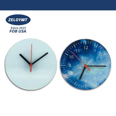 China ZELOYAUT Sublimation Glass Round Clocks Blank Wall Glass Clock DIY Personalized Custom Logo Print Sublimation Blanks for sale
