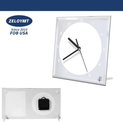 China Wholesale Sublimation Blank Custom High Quality Coating Sublimation Glass Photo Frame Diy Besk Design with Clock Gifts for sale