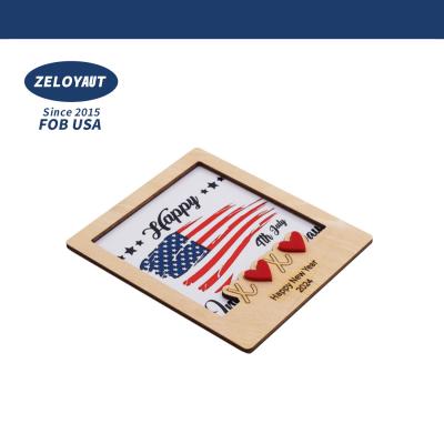 China ZELOYAUT Customizable 95*95mm MDF Photo Frame Blanks Sublimation Heat Press Wood Magnets for Fridge Decoration Sublimation Wood for sale