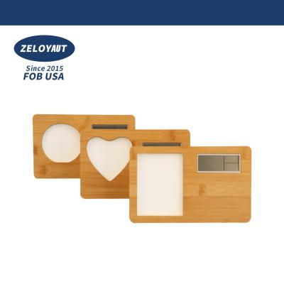 China Wholesale Personalized Digital Alarm Clock with Indoor Temperature and Humidity Digital Wood Table Clock Sublimation Photo Frame for sale