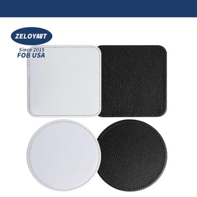 China Wholesale Sublimation Cup Coasters, Custom Print Logo Holder 4inch, Round Square Black and White PU Leather for sale
