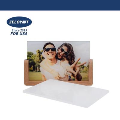 China ZELOYAUT Wholesale 4*6inch Acrylic Photo Frames Wooden Base Sublimation Blanks Indoor Decoration Memory Gift Photo Novelty Gifts for sale