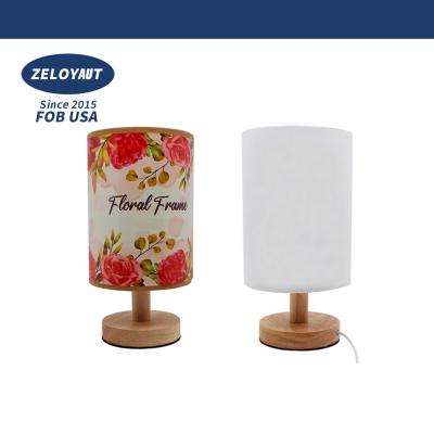 China ZELOYAUT Sublimation Led Lantern Wood Base Desktop USB Night Lamp Sublimation PET Blanks Desktop Night Lamp for Home Decor for sale