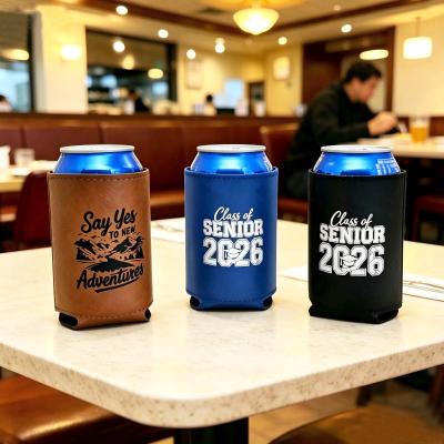 China Blank Laser Engraving PU Leather Can Cooler, Laserable Faux Leather Cola Sleeve for 12oz &Slim Cans, DIY Engraved Drink Holder, Personalized for BBQ Camping Wedding for sale