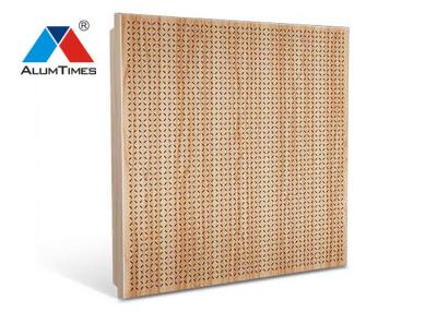 China Leaf Shaped Aluminum Perforated Ceiling Wooden Color Acoustic False Ceiling Tiles 600x600mm for sale