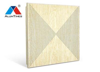 China Wood Grain Perforated Acoustic Aluminum Ceiling Tiles 600x600mm for Living Room Decoration for sale