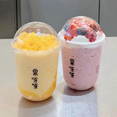 China 16oz U Shaped Pet Drinking Cup With Dome Lids For Bubble Tea for sale
