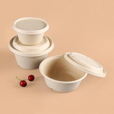 China Disposable Biodegradable Sugarcane Bagasse Bowl with Lid 400ml 450ml Eco Friendly for sale