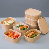 China Custom Printed Kraft Paper Bowls 998ml Disposable Takeout Containers with Lids Thick Fast Food Packaging for sale