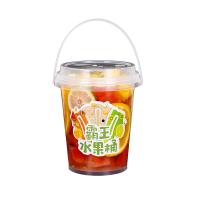 China 1000ml Disposable PP Plastic Fruit Tea Bucket Cup with Handle Large Capacity Boba Milk Tea Tub for sale