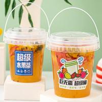 China 1000ml Disposable PP Plastic Fruit Tea Bucket Cup with Handle Large Capacity Boba Milk Tea Tub for sale