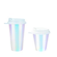 China Custom Logo IML Injection Molded Coffee Cups 12oz 16oz Rainbow Film Plastic Beverage Cups with Lids Disposable PP for sale