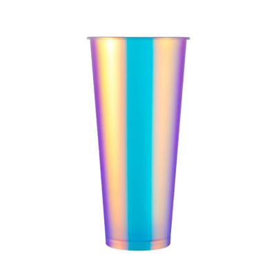 China Custom Logo IML Injection Molded Coffee Cups 12oz 16oz Rainbow Film Plastic Beverage Cups with Lids Disposable PP for sale