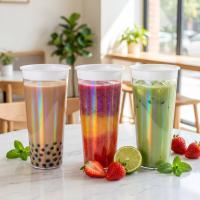China Custom Logo IML Injection Molded Coffee Cups 12oz 16oz Rainbow Film Plastic Beverage Cups with Lids Disposable PP for sale