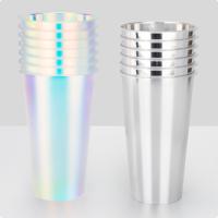 China Custom Logo IML Injection Molded Coffee Cups 12oz 16oz Rainbow Film Plastic Beverage Cups with Lids Disposable PP for sale