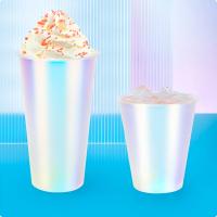 China Custom Logo IML Injection Molded Coffee Cups 12oz 16oz Rainbow Film Plastic Beverage Cups with Lids Disposable PP for sale