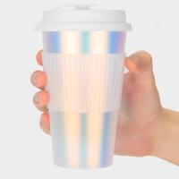 China Custom Logo IML Injection Molded Coffee Cups 12oz 16oz Rainbow Film Plastic Beverage Cups with Lids Disposable PP for sale