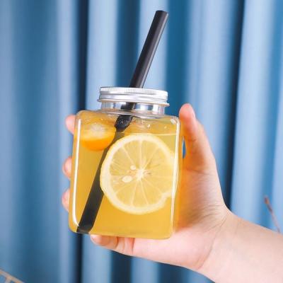 China 400ml PET Square Shape Plastic Beverage Bottle with Cap Food Grade Juice Container for sale