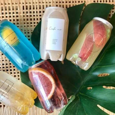 China PET Plastic Juice Bottles with Lids 330ml Eco Friendly Cans for Beverage Packaging for sale