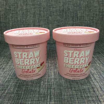 China Custom Printed 16oz Disposable Paper Ice Cream Cups Food Grade Double PE Lined for sale