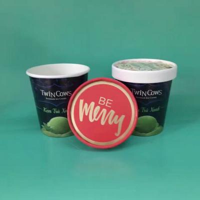 China Food Safe 16oz Paper Ice Cream Cups with Lids Double PE Coated Leak Resistant for sale