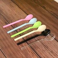 China PS Plastic Ice Cream Spoon Fork Knife Set 13.5cm Assorted Colors Yellow Black Pink Blue White Clear for sale