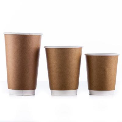 China Kraft Paper Double Wall Hot Coffee Cups 8oz 12oz 16oz 20oz Custom Color for sale